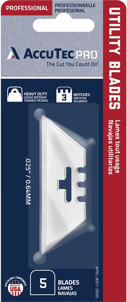 AccuTec APBL-8001-0000 Pro 3-Notch 1095 Heavy Duty Utility Blades 5-Pa ...