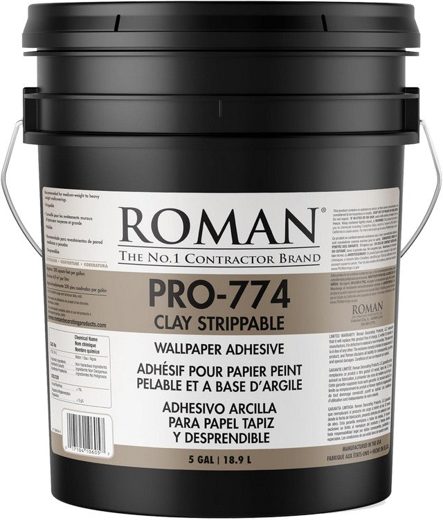 Roman PRO-774 Clay Strippable Wallpaper Adhesive 5 GALLON 10605 ...